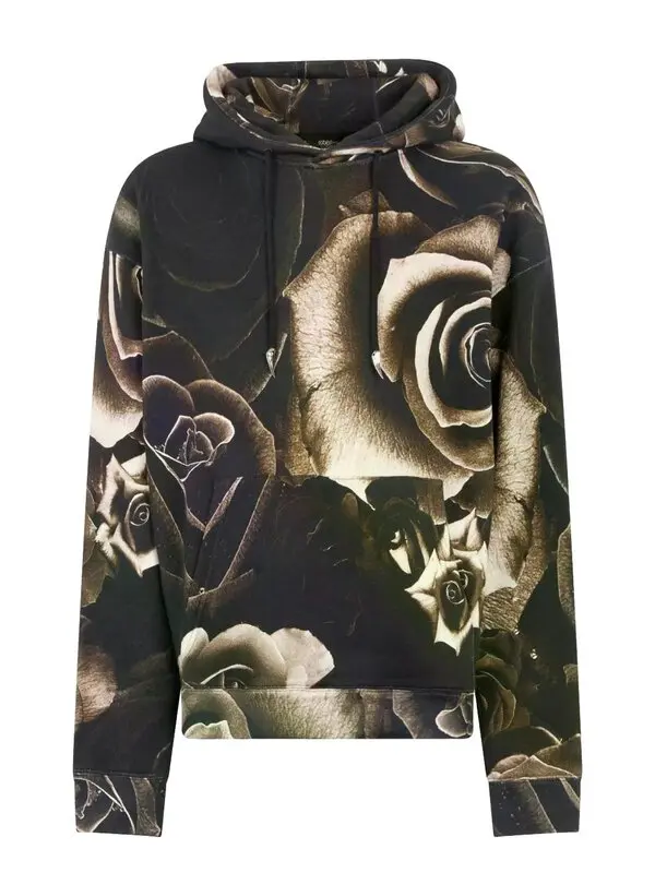 Roberto Cavalli Rose-print Hoodie - Black