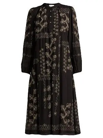Antik Batik Cotton Midi Dress - Black