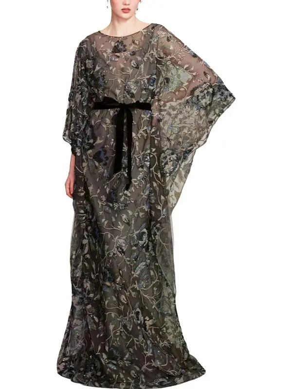 Marchesa Climbing Vines Kaftan Dress - Black