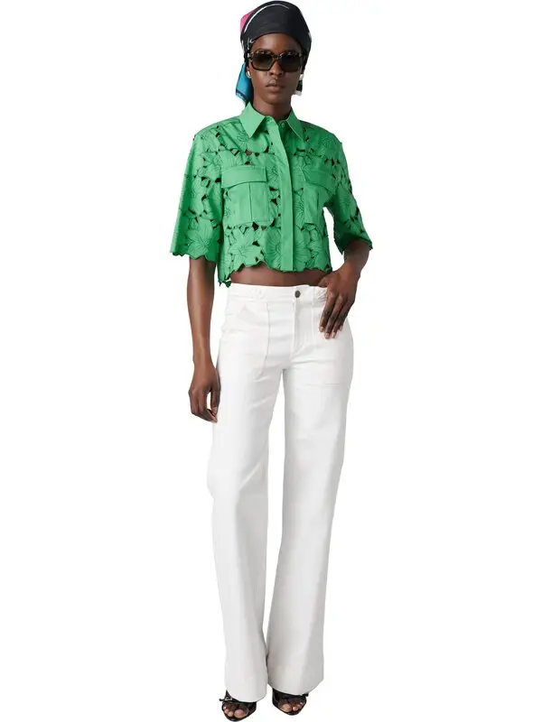 Diane Von Furstenberg Joan Cotton Poplin Top - Indian Green