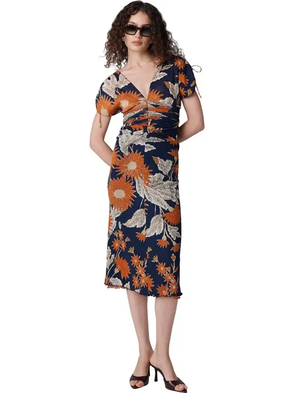 Diane Von Furstenberg Ella Reversible Midi Dress - Savanna Shadow Burnt Ochre