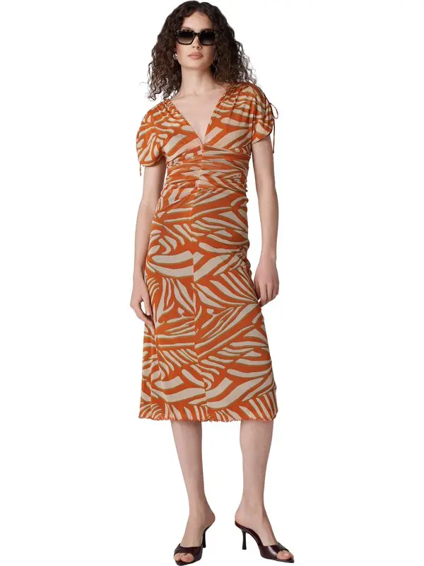 Diane Von Furstenberg Ella Reversible Midi Dress - Savanna Shadow Burnt Ochre
