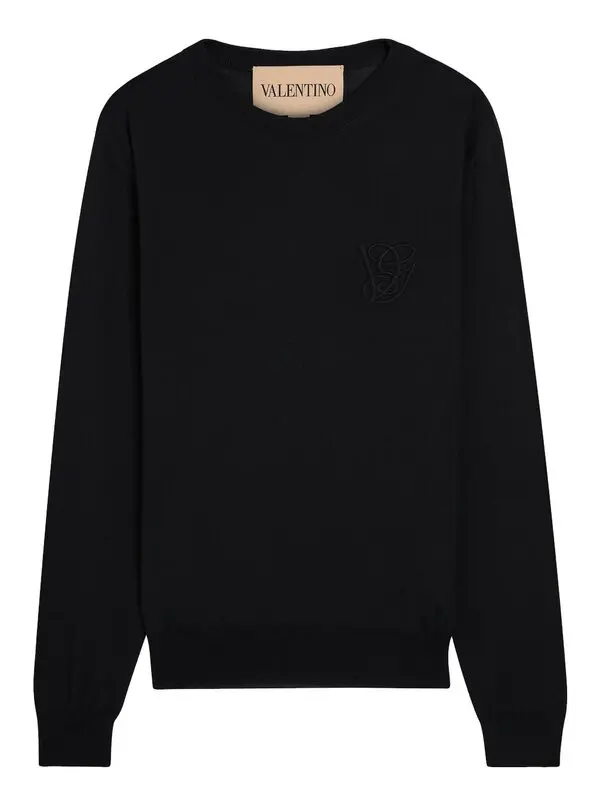 Valentino Garavani Logo-embroidered Wool Jumper - Black