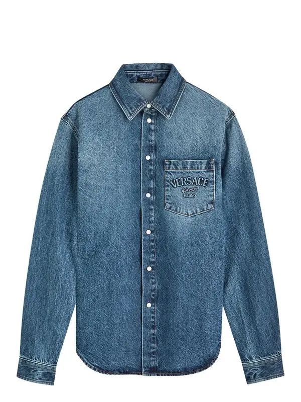 Versace Logo Denim Shirt - Mid Blu