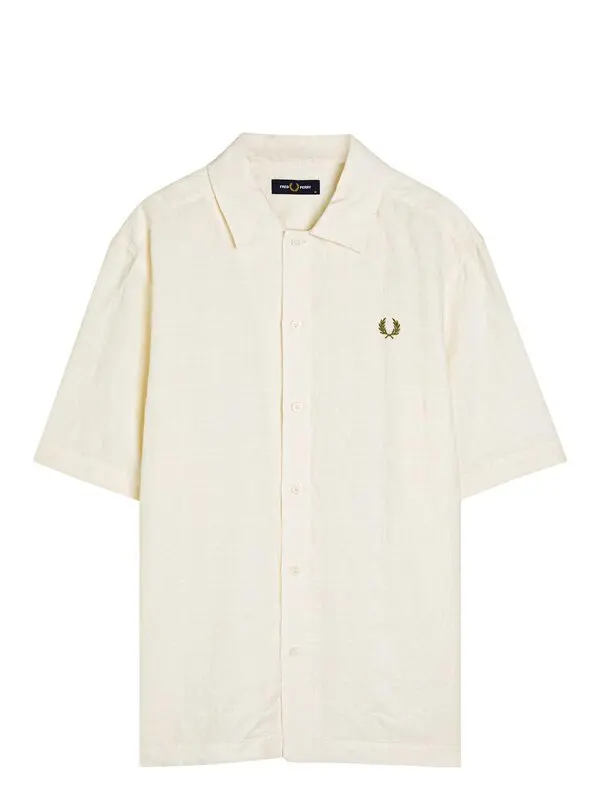 Fred Perry Checked-jacquard Linen-blend Shirt - Ecru