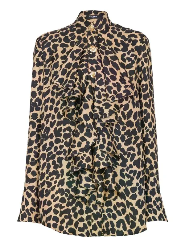 Balmain Leopard-print Ruffled Shirt - Neutrals