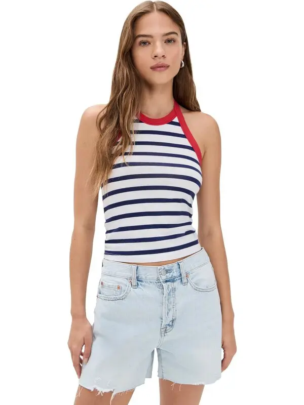 ASKK NY Henley Tank - Thin Navy Stripe