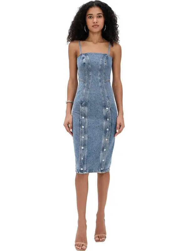 Fleur Du Mal Denim Snap Dress - Acid Blue Denim