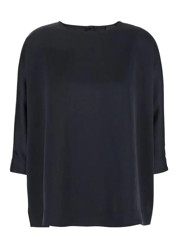 PLAIN Satin Blouse With Three-quarter Sleeves - Blue