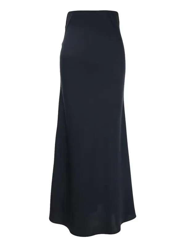 PLAIN Long Satin Skirt With Volant Hem - Blue