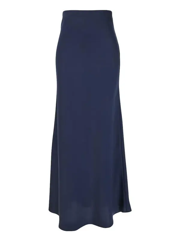 PLAIN Satin Long Skirt With Ruffle - Blue