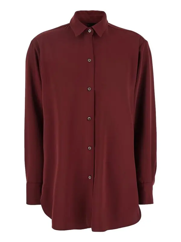 PLAIN Bordeaux Tech Fabric Shirt With Classic Collar - Red