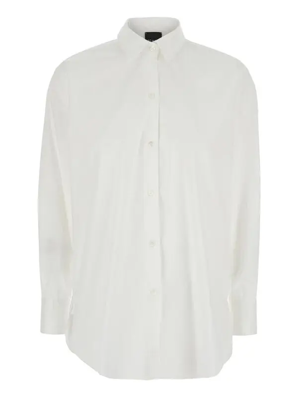 PLAIN Cotton Blend Stretch Shirt With Classic Collar - White