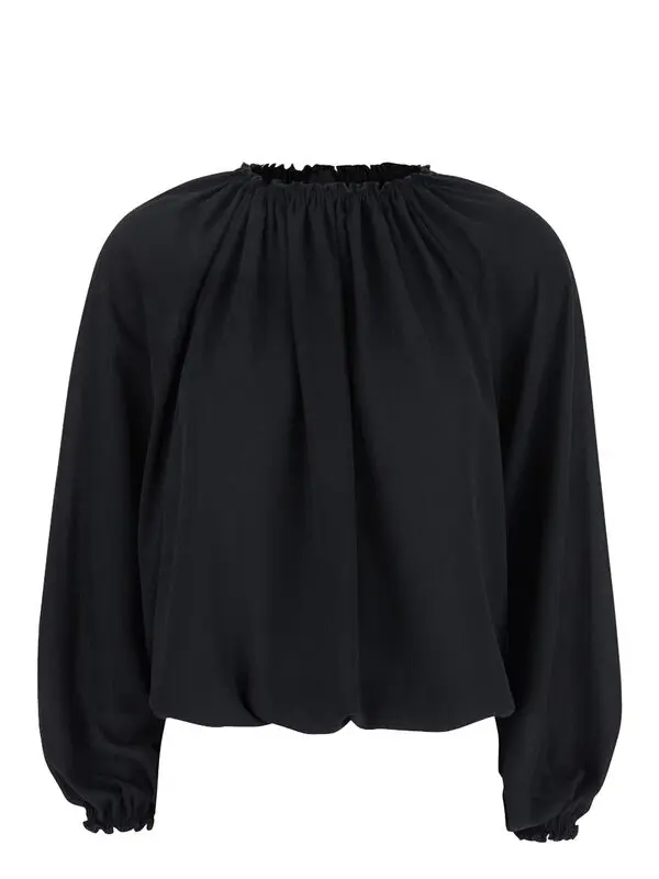 PLAIN Top With Dropped Shoulders And Curls In Fabric - Black