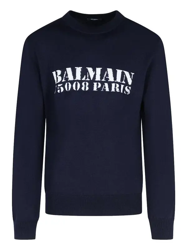 Balmain Merino Wool Sweater - Navy