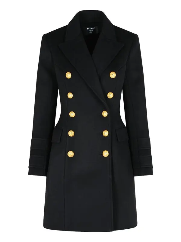 Balmain 10-button Virgin Wool And Cashmere Coat - Black