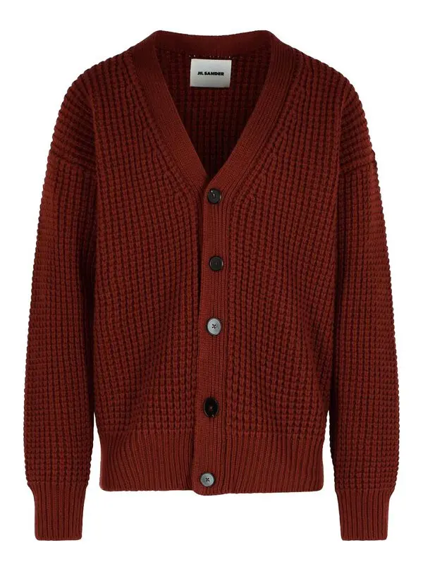 JIL SANDER Virgin Wool Cardigan - Red