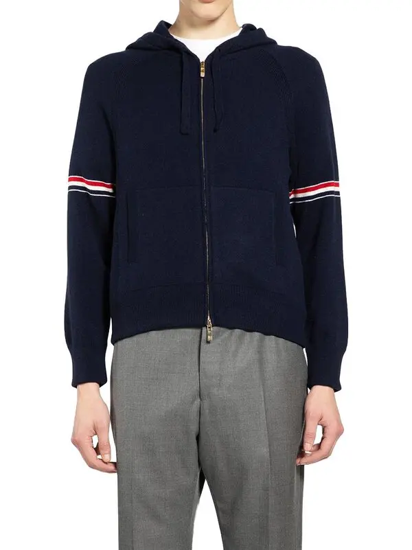Thom Browne Jersey Float Jacquard Stitch Zip-up Hoodie - Blue