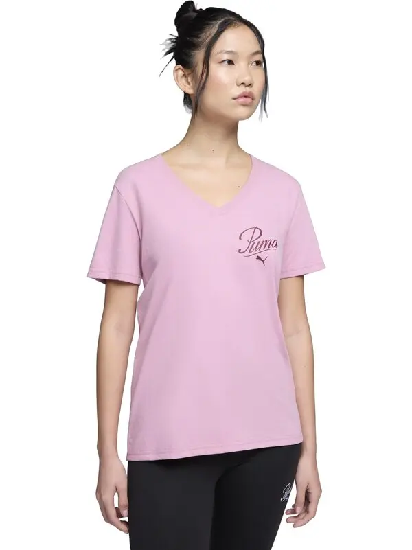 PUMA Essentials Script V-neck T-shirt - Pink