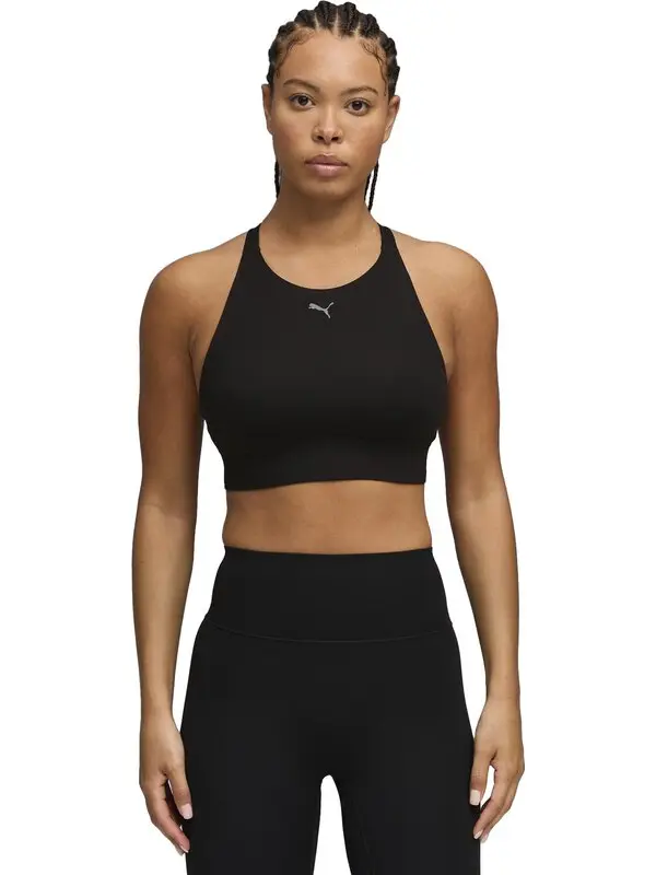 PUMA Shapeluxe High Neck Moisture Wicking, Mid Impact Sports Bra - Black