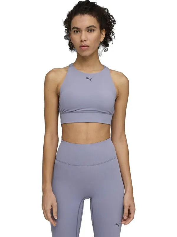 PUMA Shapeluxe High Neck Moisture Wicking, Mid Impact Sports Bra - Gray