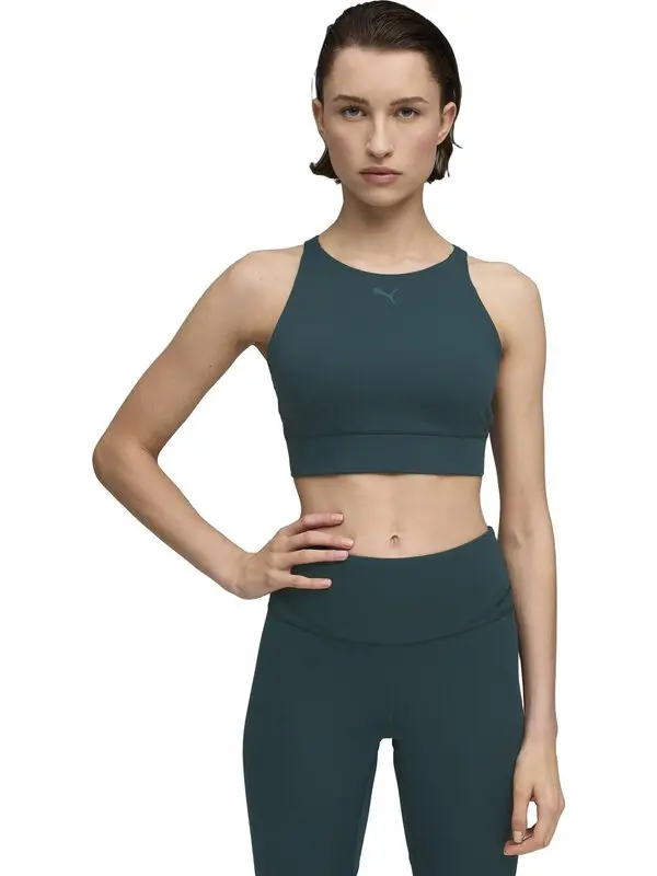 PUMA Shapeluxe High Neck Moisture Wicking, Mid Impact Sports Bra - Green