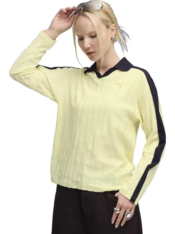 PUMA T7 Relaxed Long Sleeve Polo Shirt - Gold Moon