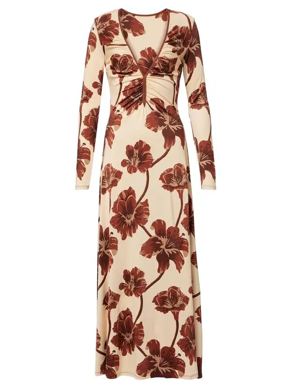 Johanna Ortiz Floral Jersey Midi Dress - Beige