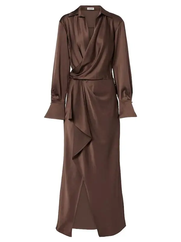 Simkhai Talita Draped Satin Wrap Dress - Brown