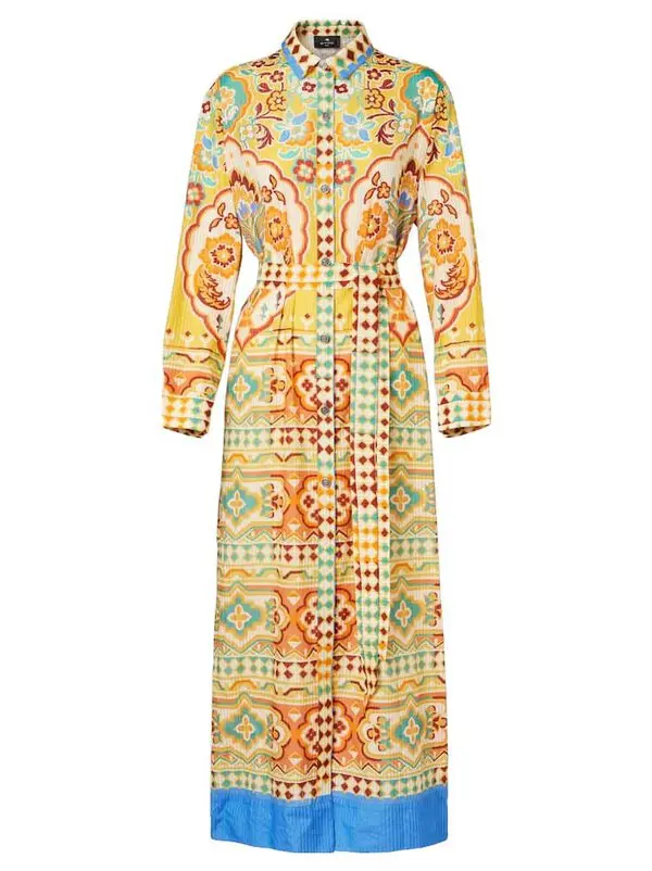 Etro Printed Cotton And Silk Midi Dress - Multicoloured