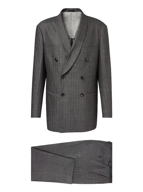 Giorgio Armani Chevron Wool And Cashmere-blend Suit - Grey