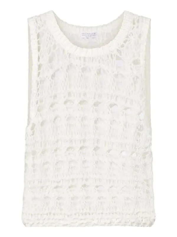 Brunello Cucinelli Open-knit Jute And Cotton-blend Top - White