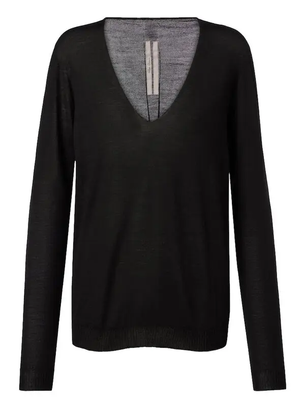 Rick Owens Virgin Wool V-neck Sweater - Black