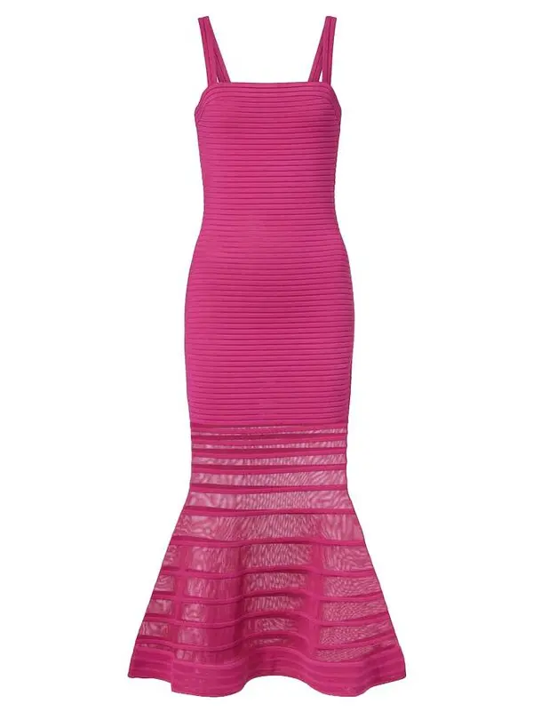 Simkhai Vallarie Ribbed-knit Sheer Midi Dress - Pink