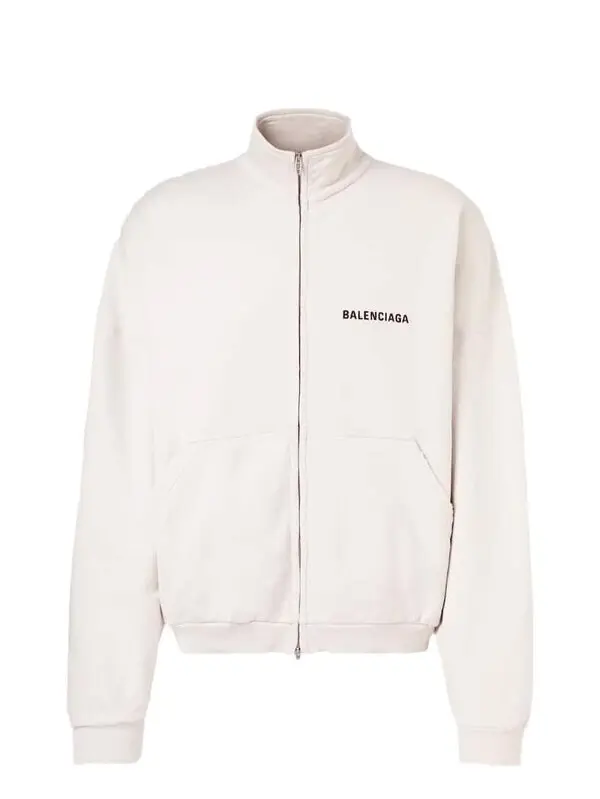Balenciaga Logo Cotton Jersey Track Jacket - White