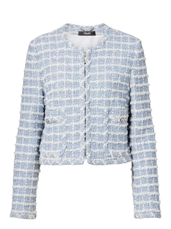 Versace Medusa Cropped Cotton-blend Tweed Jacket - Blue