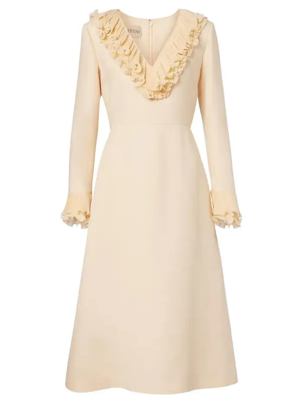 Valentino Garavani Crepe Couture Ruffled Midi Dress - Beige