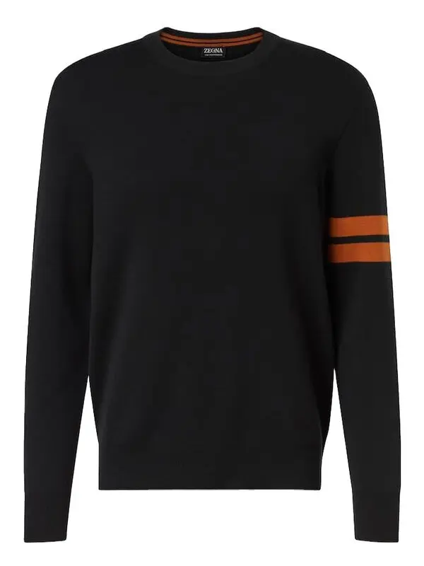 Zegna Striped Wool Crewneck Sweater - Black