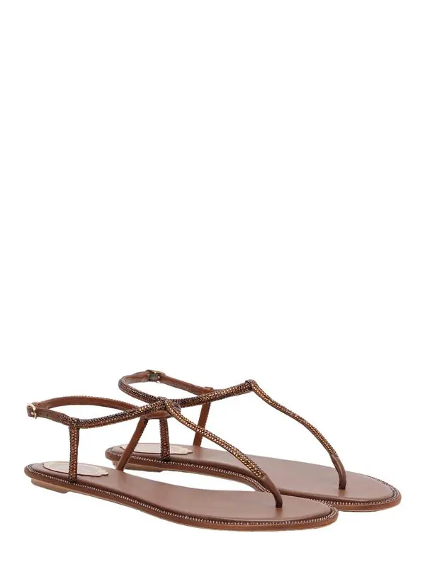 Rene Caovilla Diana Embellished Satin Thong Sandals - Brown