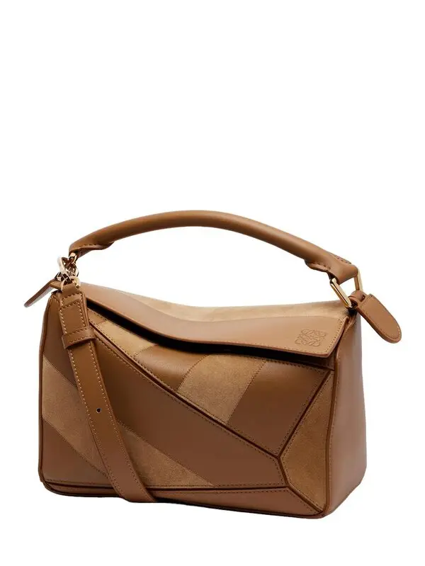 Loewe Puzzle Small Leather And Suede Tote Bag - Brown