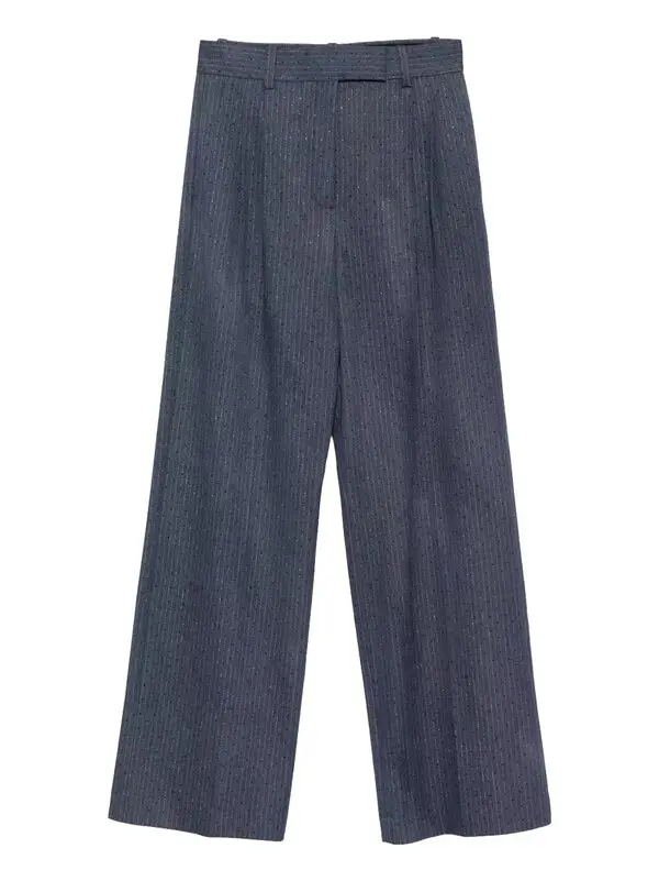 Maje Pinstriped Tailored Trousers With Rhinestone Embellishments - Blue