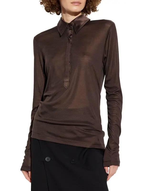 TOM FORD Silk Polo Shirt - Brown
