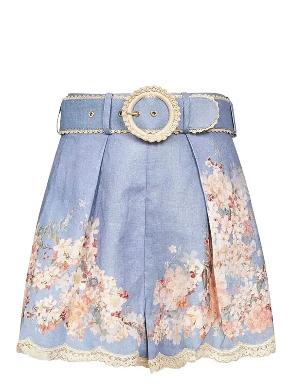 Zimmermann Cascadian Linen Shorts - Clear Blue