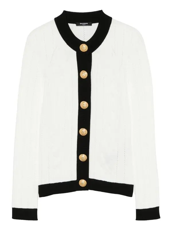 Balmain Knitted Crewneck Cardigan - White