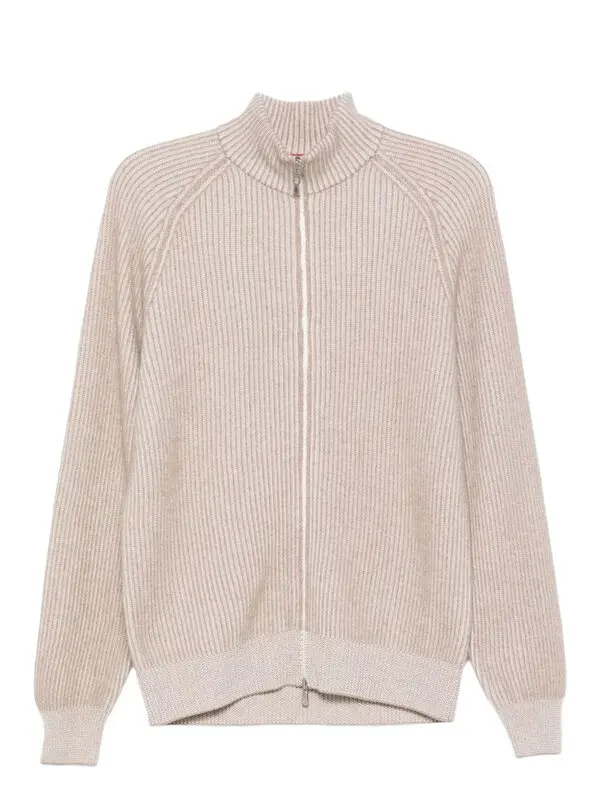 Brunello Cucinelli Cashmere Zipped Cardigan - Beige