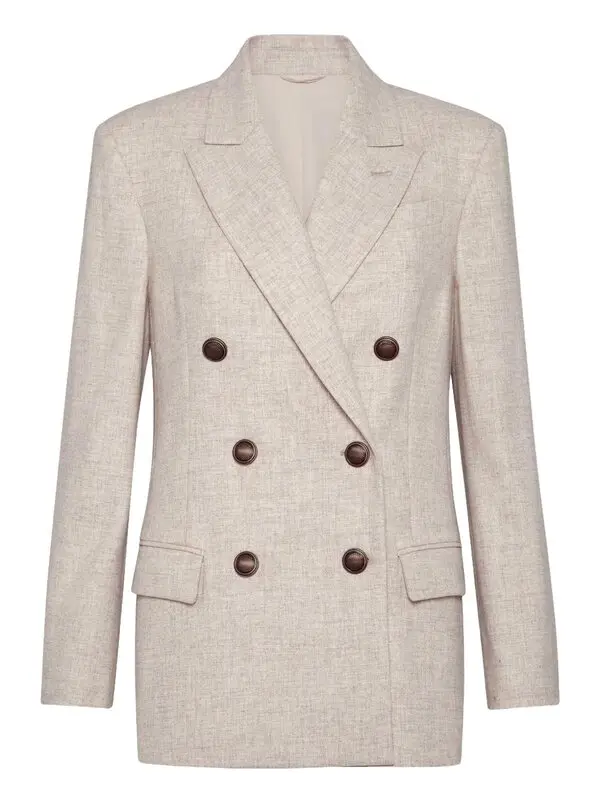 Brunello Cucinelli Wool Double Breasted Jacket - Beige