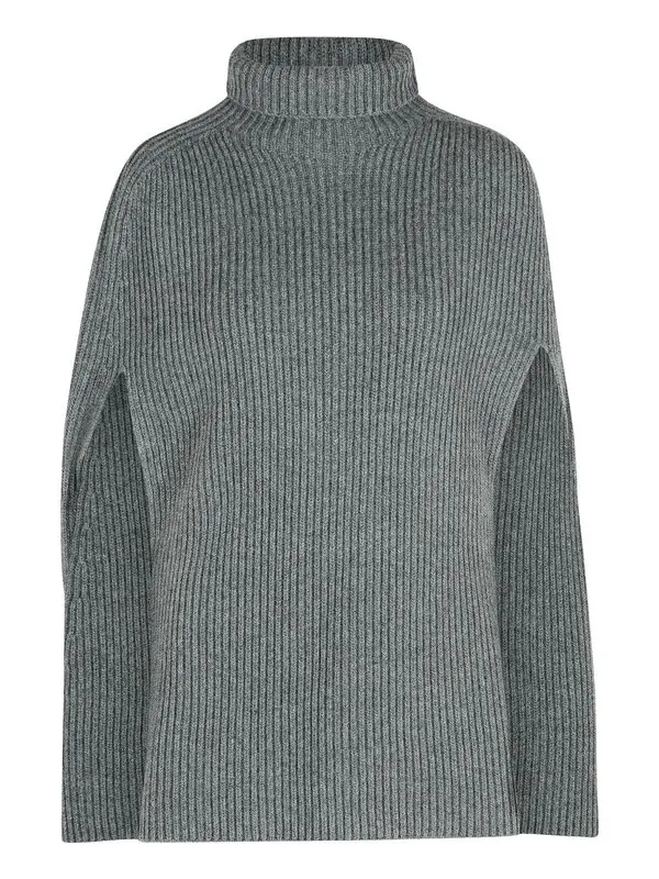 JIL SANDER Wool Turtleneck Cape - Grey