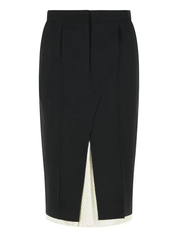 Marni Midi Skirt In Cool Virgin Wool With Exposed Lining - Black