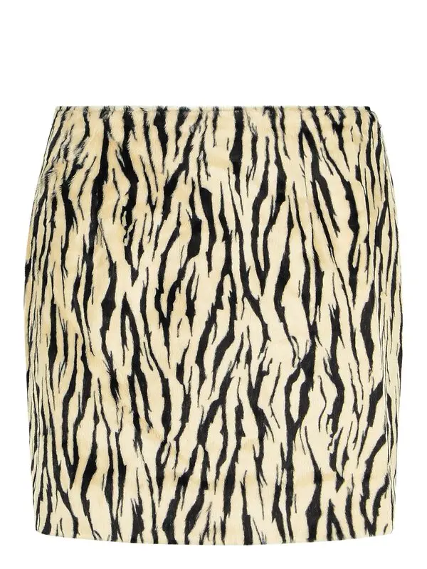 ROTATE BY BIRGER CHRISTENSEN Printed Faux Fur Skirt - Beige