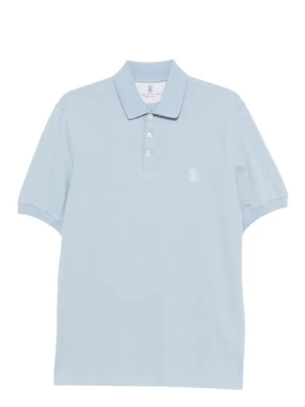 Brunello Cucinelli Logo Cotton Polo Shirt - Clear Blue